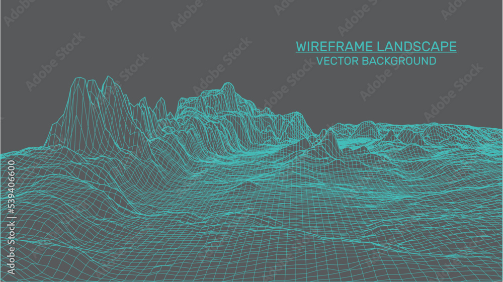 Abstract landscape background. Mesh structure. Polygonal wireframe ...