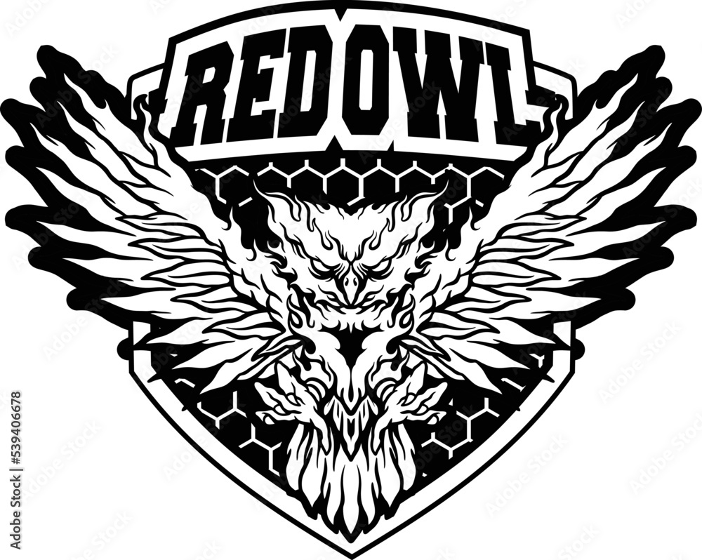 Red owl flying logo label illustration monochrome Vector illustrations ...