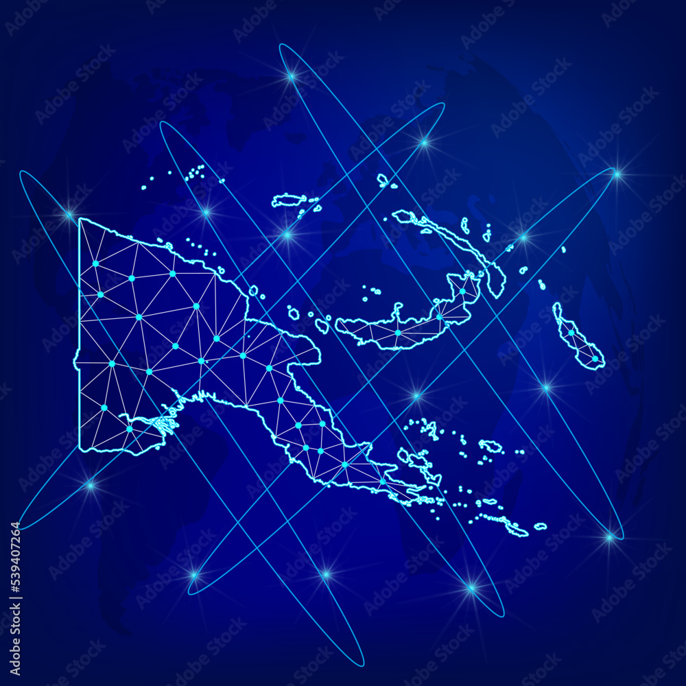 Global logistics network concept. Communications network map Papua New ...