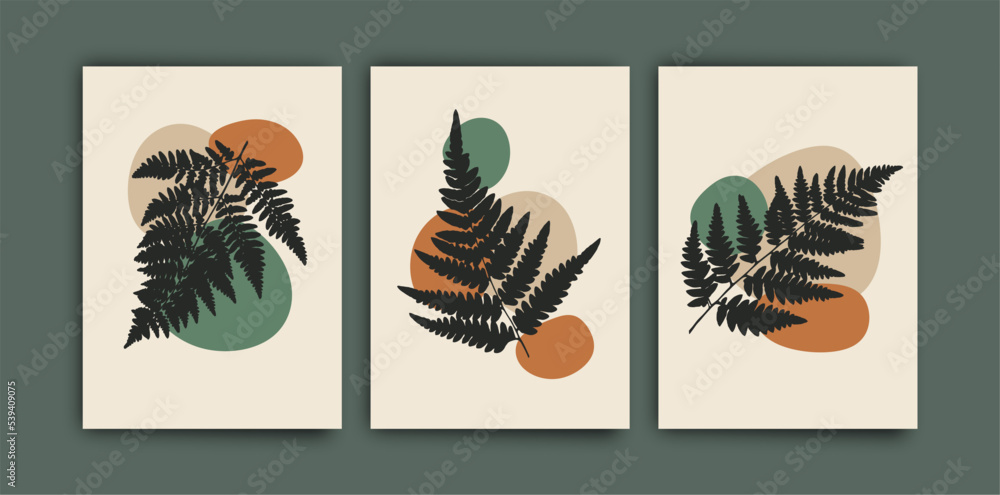 Botanical wall art vector set with ferns. Abstract Plant Art design for ...