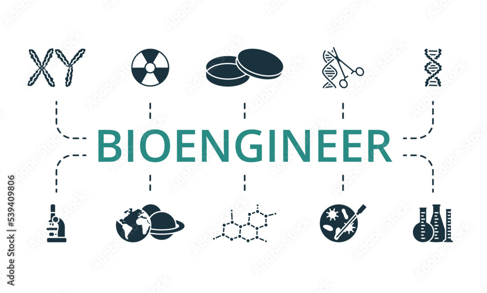 Bioengineer icon set. Monochrome simple Bioengineer icon collection ...