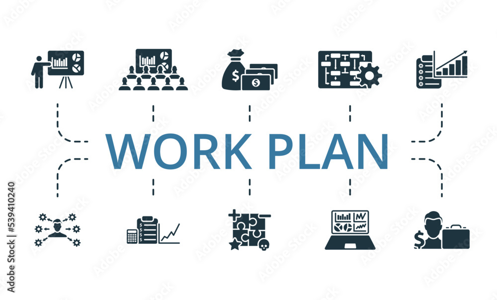 Work Plan icon set. Monochrome simple Work Plan icon collection ...