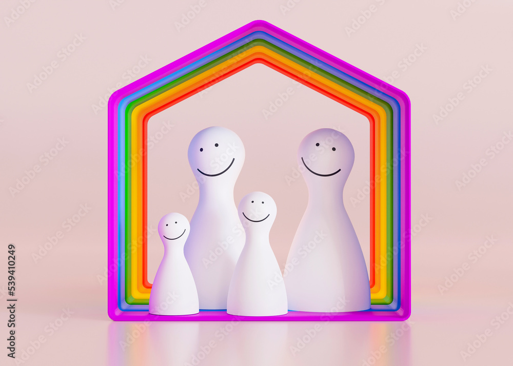 LGBT family figures in rainbow house. Homosexual parents with children ...