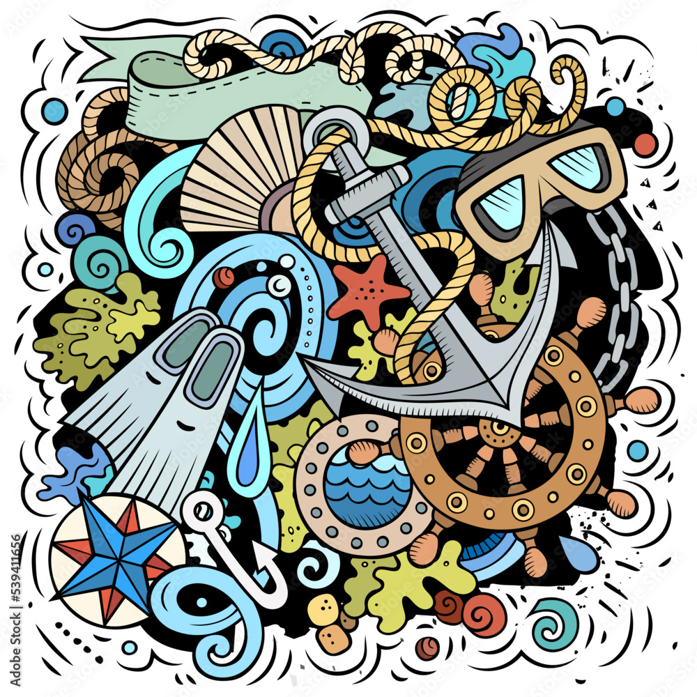 Nautical cartoon vector illustration. Stock Vector | Adobe Stock