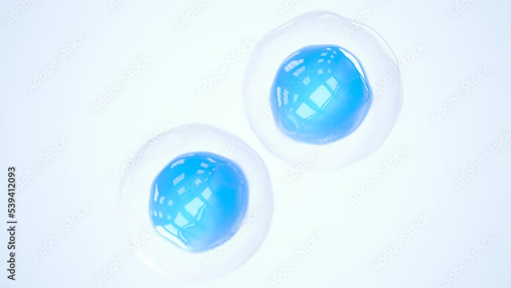 Cell division, Mitosis. Blue Body cells under microscope. Animated stem ...