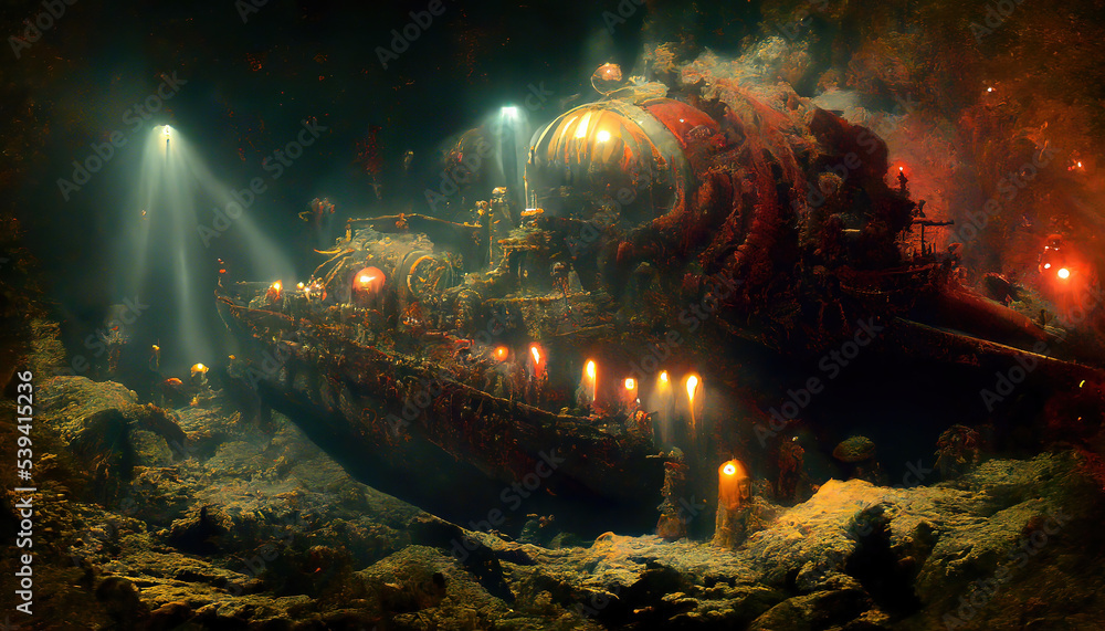 AI generated image of a giant squid attacking the Nautilus of captain ...
