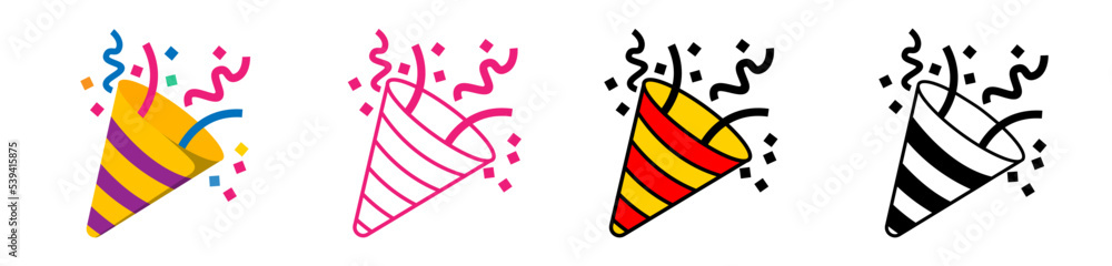 Party popper icons in different colors.Confetti logo,congratulate and ...