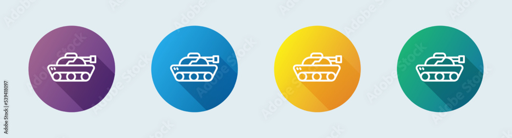 Military tank line icon in flat design style. War weapon signs vector ...