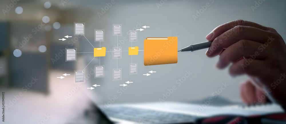 Document management system concept,Businessmen deploying tablet for ...