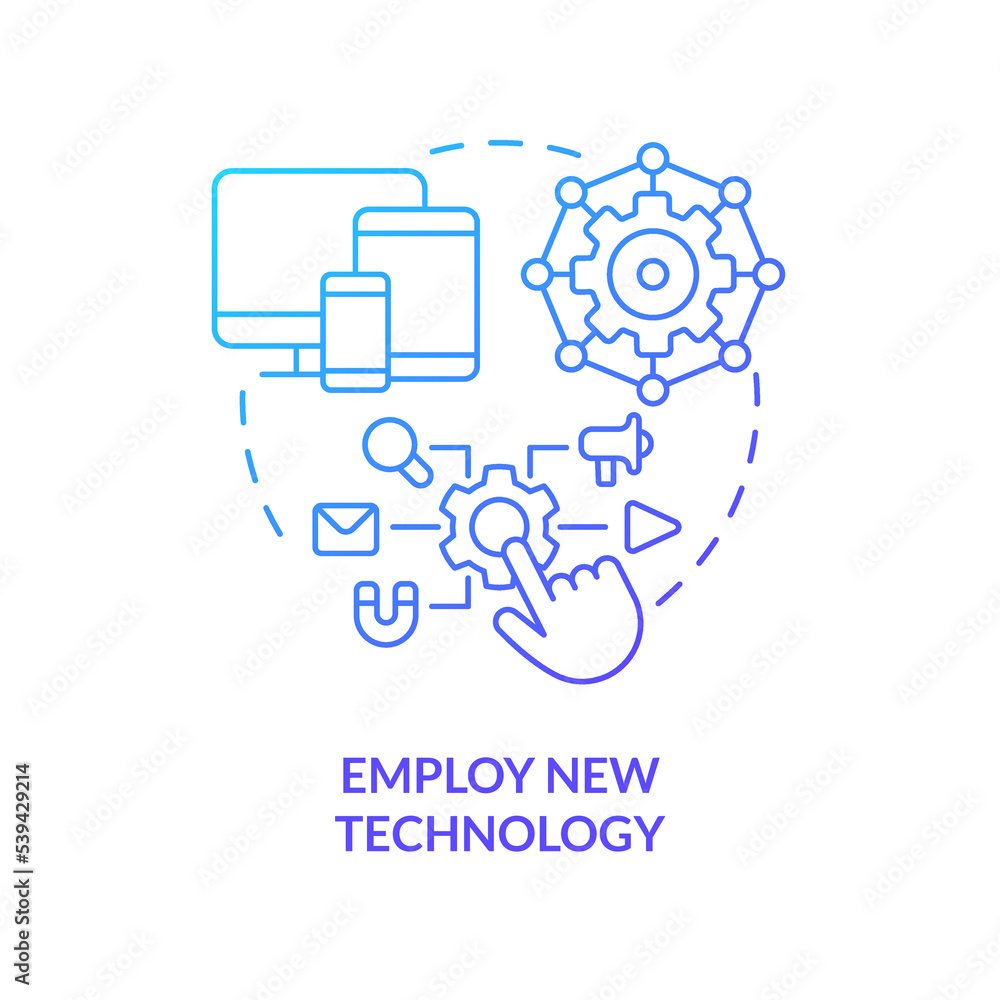 Employ new technology concept blue gradient icon. Optimize digital ...