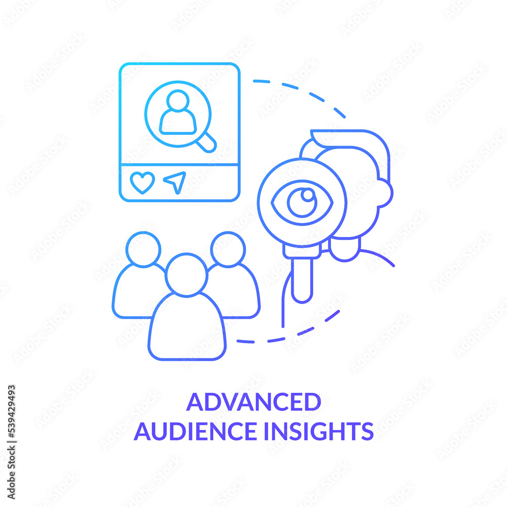 Advanced audience insights concept blue gradient icon. Research target ... Advanced audience insights concept blue gradient icon. Research target ...
