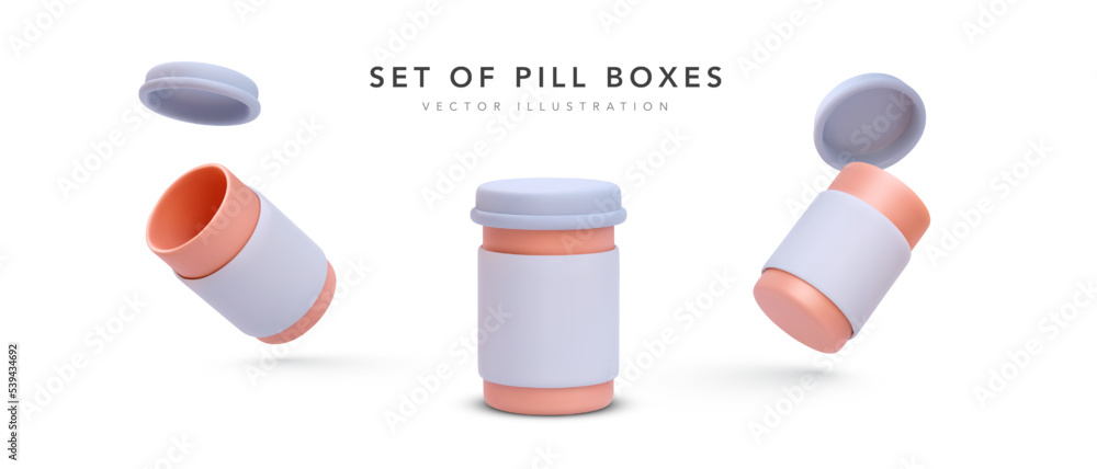 Set of 3d realistic pill box with shadow isolated on white background ...