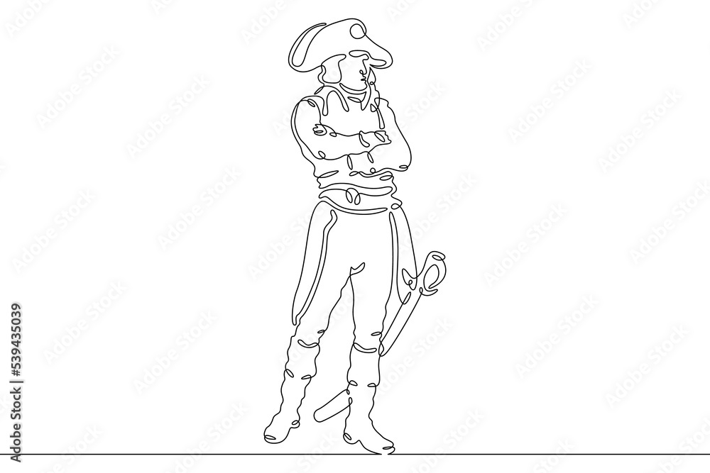 ภาพประกอบสต็อก One continuous line. Historical character. French ...