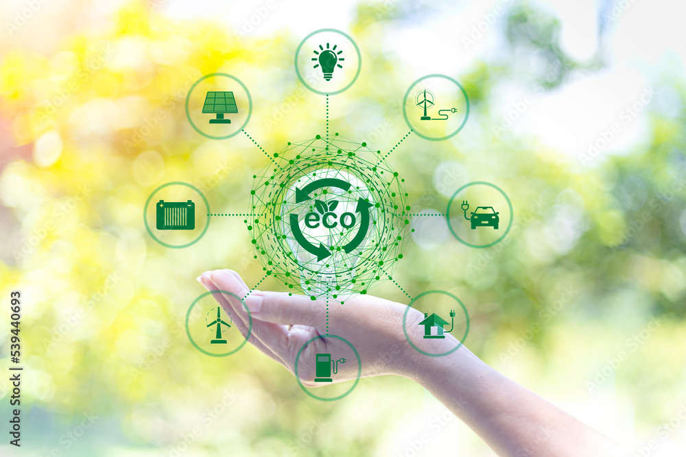 green energy concept help reduce global warming..Hand holding natural ...