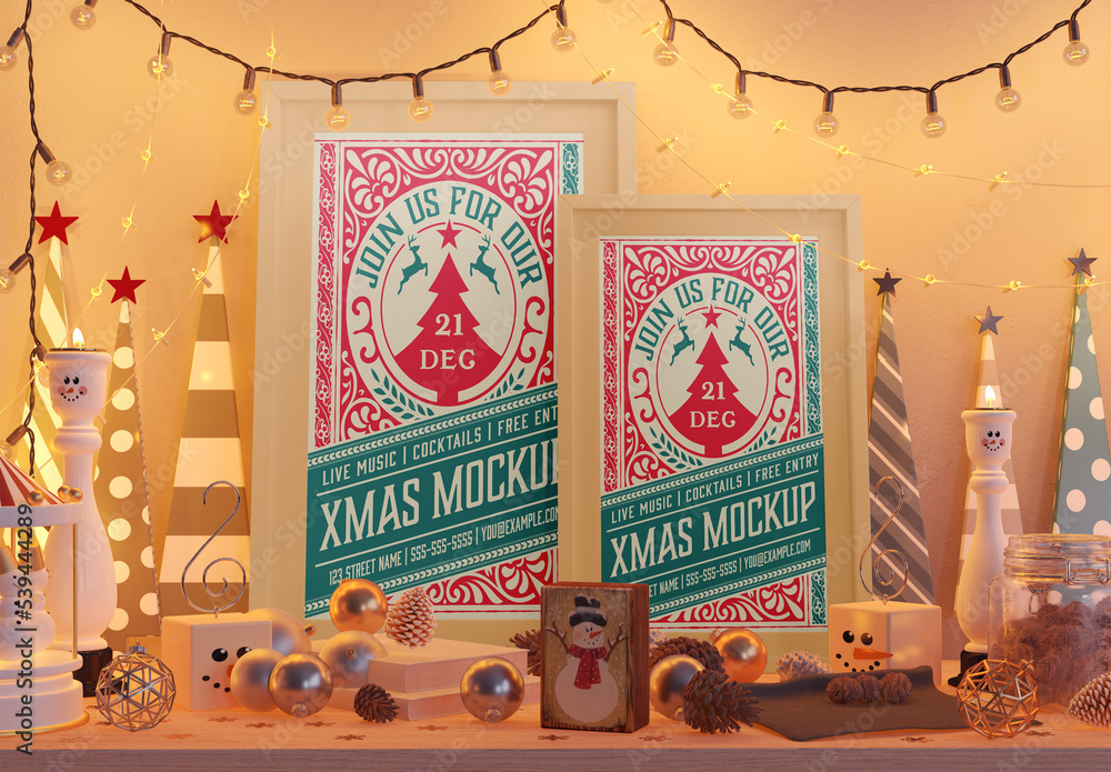 Christmas Scene Poster Mockup Stock Template | Adobe Stock