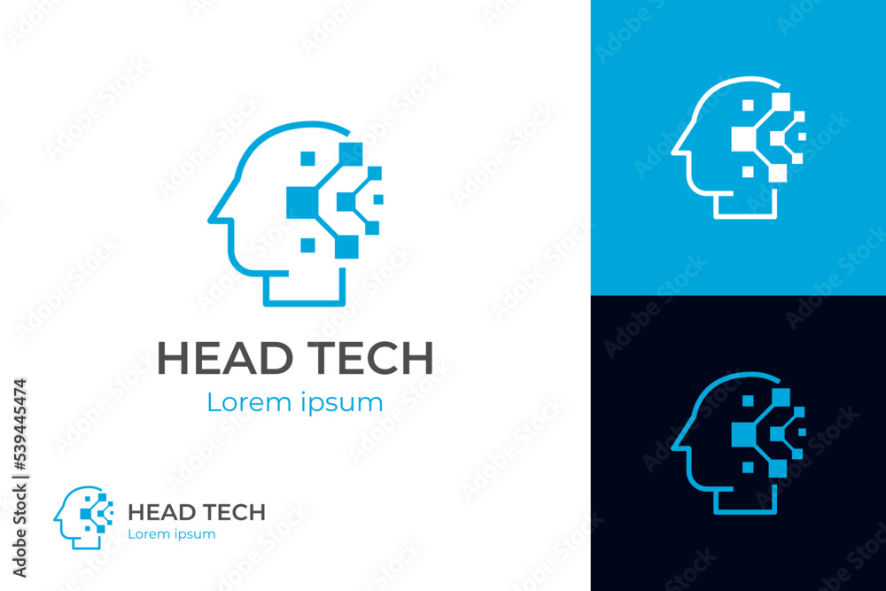 Human technology or human digital, head tech icon symbol, robot tech ...