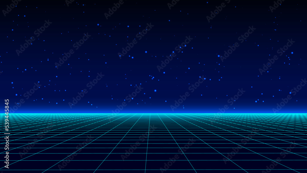 Retro fantastic background of the 80s. Vector mountain wireframe ...