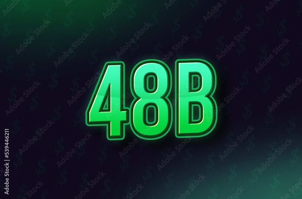 48 Billion price symbol in Neon Green Color on dark Background with ...