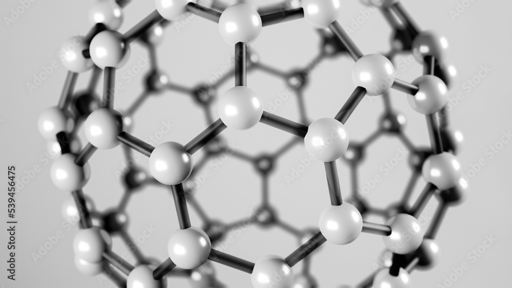Model of Fullerene Molecule, allotrope of carbon atoms, round sphere ...