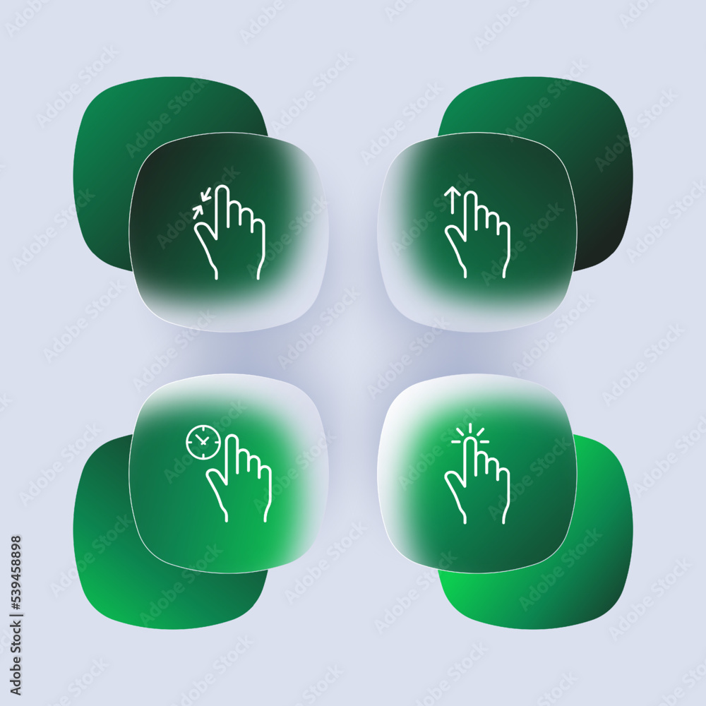 Click set icon. Tap, Index finger, zoom out, tapping, sliding, Scrolling, touch, cursor, waiting ...