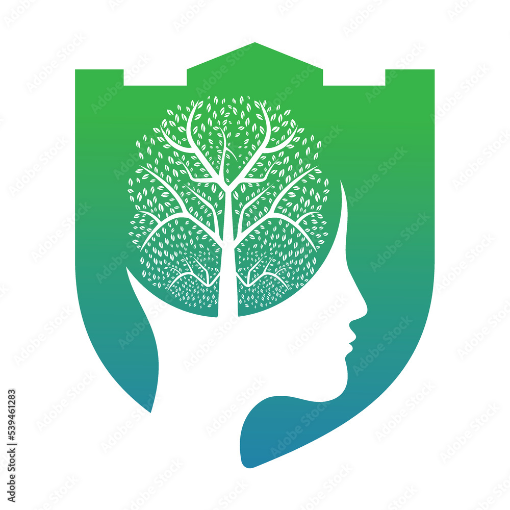 Female head with brain tree logo concept. Organic brain tree mind ...