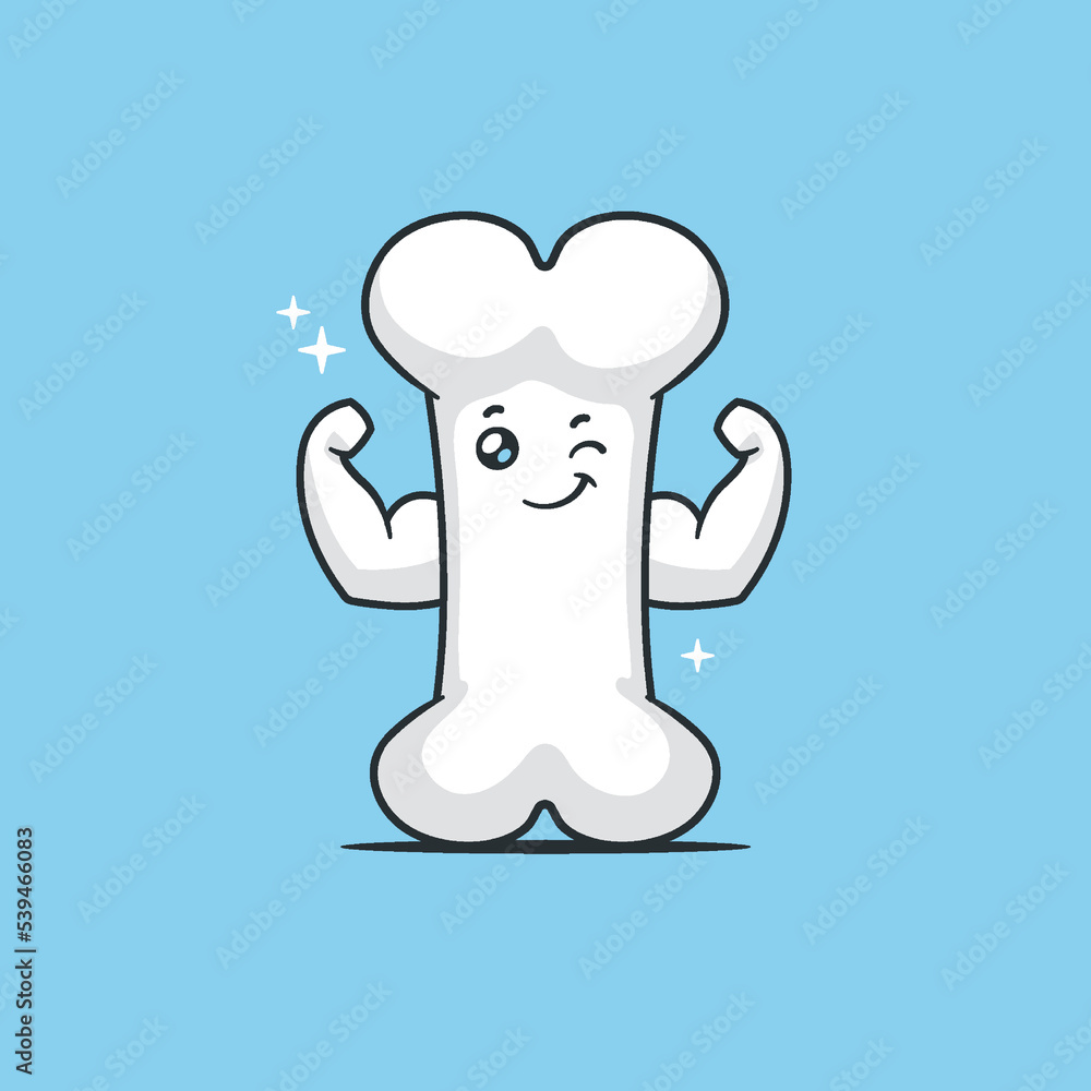 Bone mascot character flexing muscles kawaii vector cartoon ...