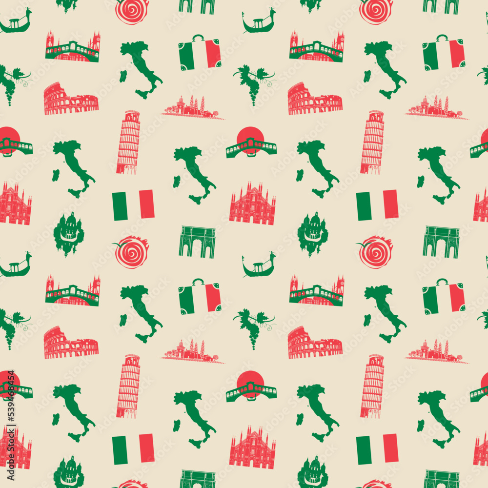 Vector seamless pattern on the theme of Italy in flat style with ...