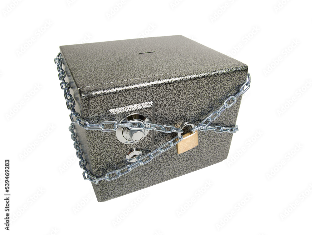Closed safe, wrapped in chain with padlock, PNG isolated on transparent ...