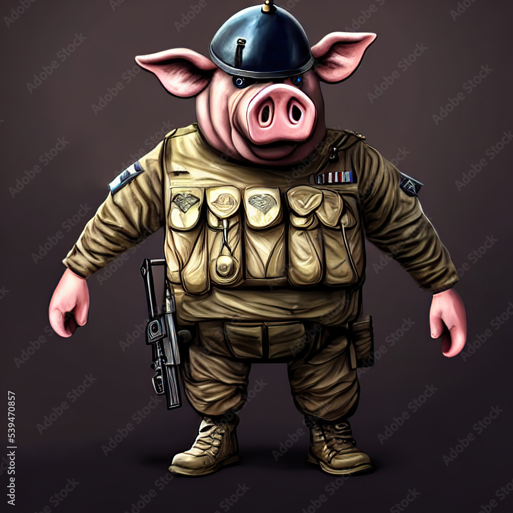 Anthropomorphic pig soldier with weapon. Digital illustration. Concept ...