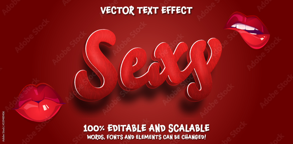 Sexy editable text effect on passionate red background with women lips. Party text effect ...