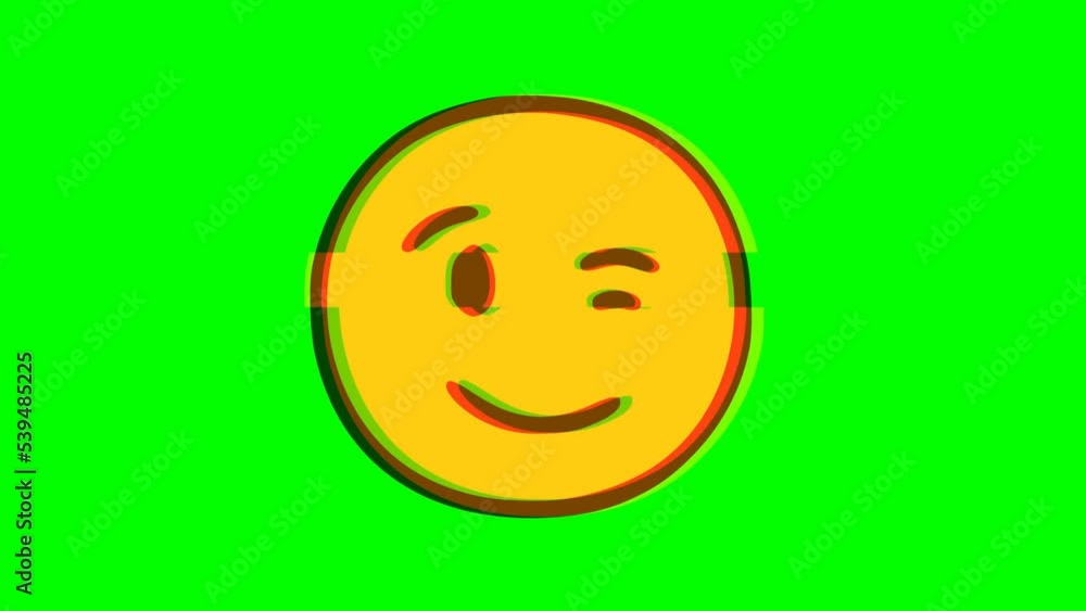 Winking emoticon glitch effect on green background. Emoji motion ...