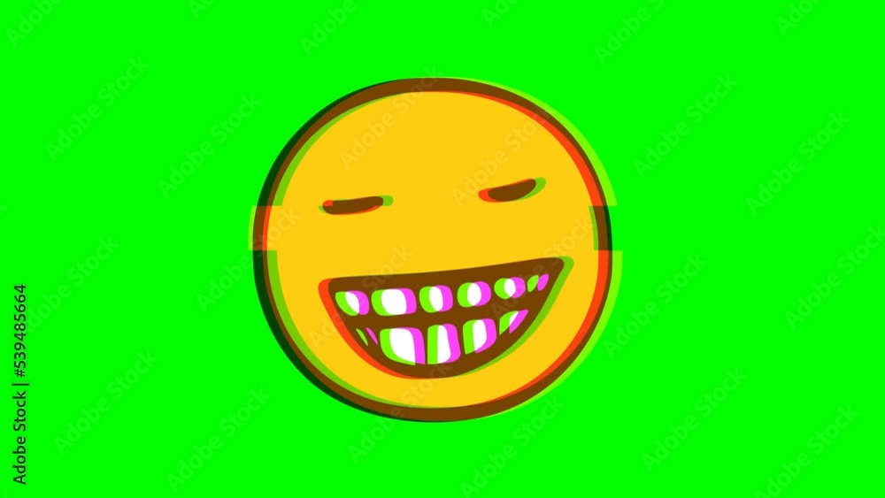Laughing emoticon glitch effect on green background. Emoji motion ...