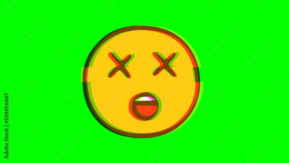 Kill face emoticon glitch effect on green background. Emoji motion ...