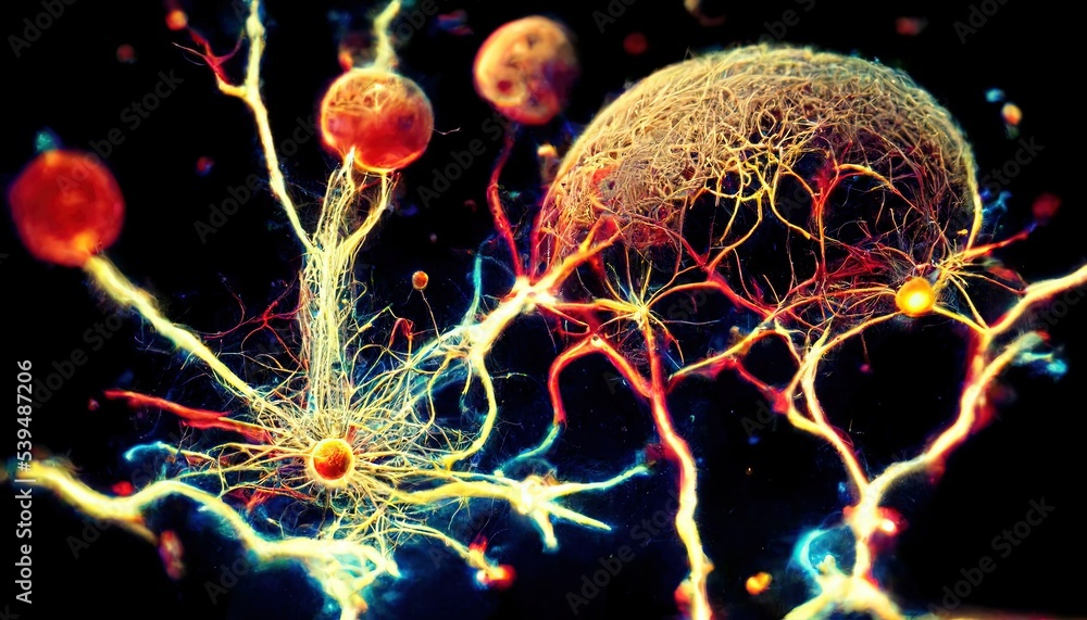 Microscopic image of human or alien cells, inside human body, creation ...