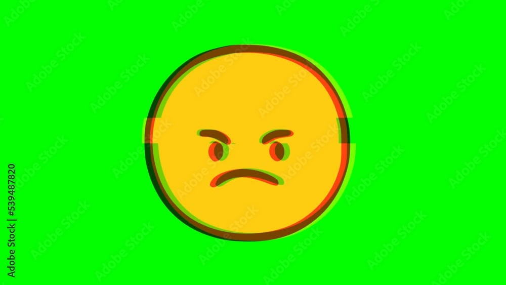 Angry face emoticon glitch effect on green background. Emoji motion ...