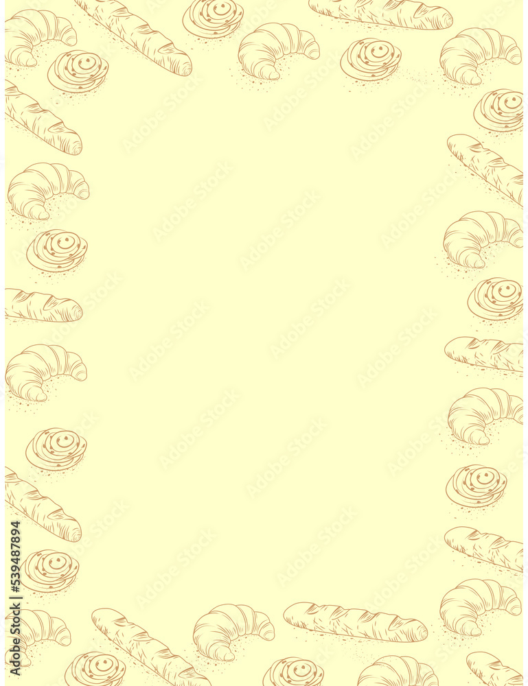 frame with bread vector hand drawn set illustration in graphic style ...