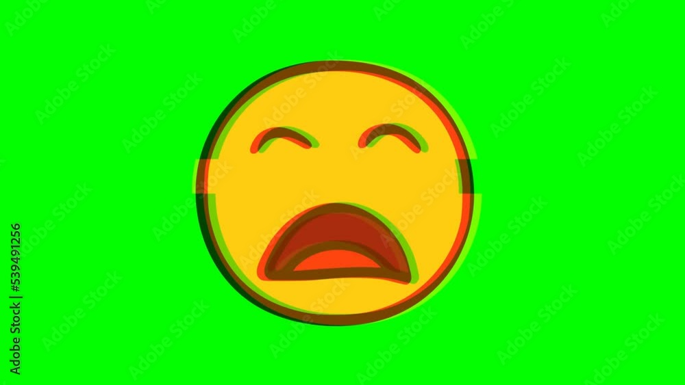 Sad face emoticon glitch effect on green background. Emoji motion ...