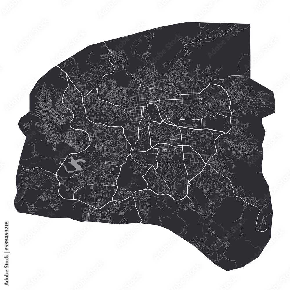 Tegucigalpa vector map. Detailed black map of Tegucigalpa city poster ...