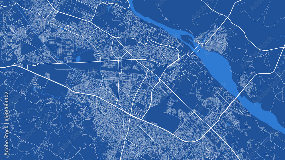 Detailed map poster of Kanpur city, linear print map. Blue skyline ...