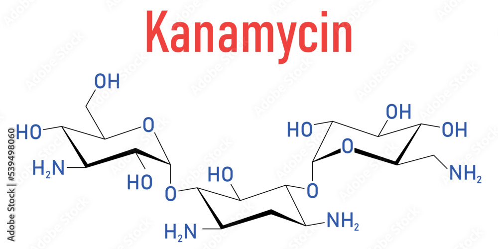 Kanamycin antibiotic drug molecule (aminoglycoside). Skeletal formula ...