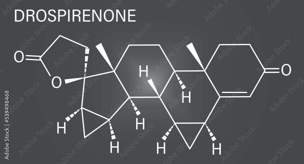 Drospirenone contraceptive drug molecule. Progestin used in birth ...