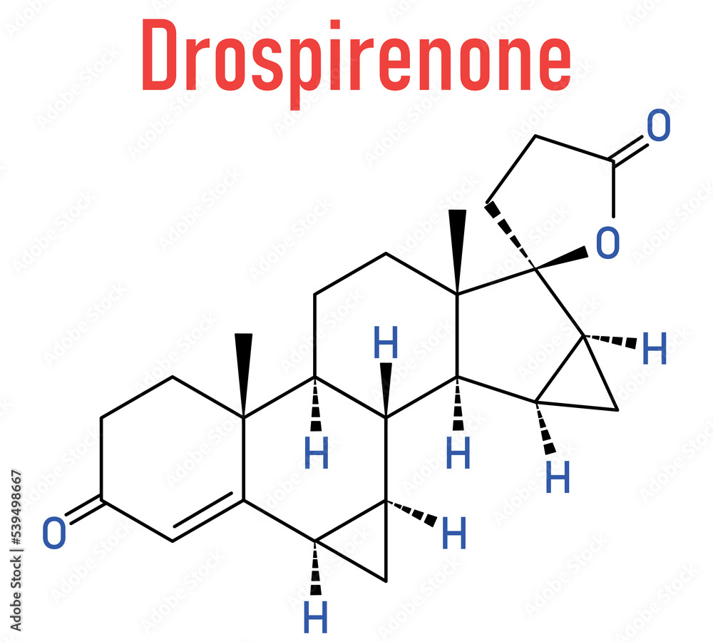 Drospirenone contraceptive drug molecule. Progestin used in birth ...