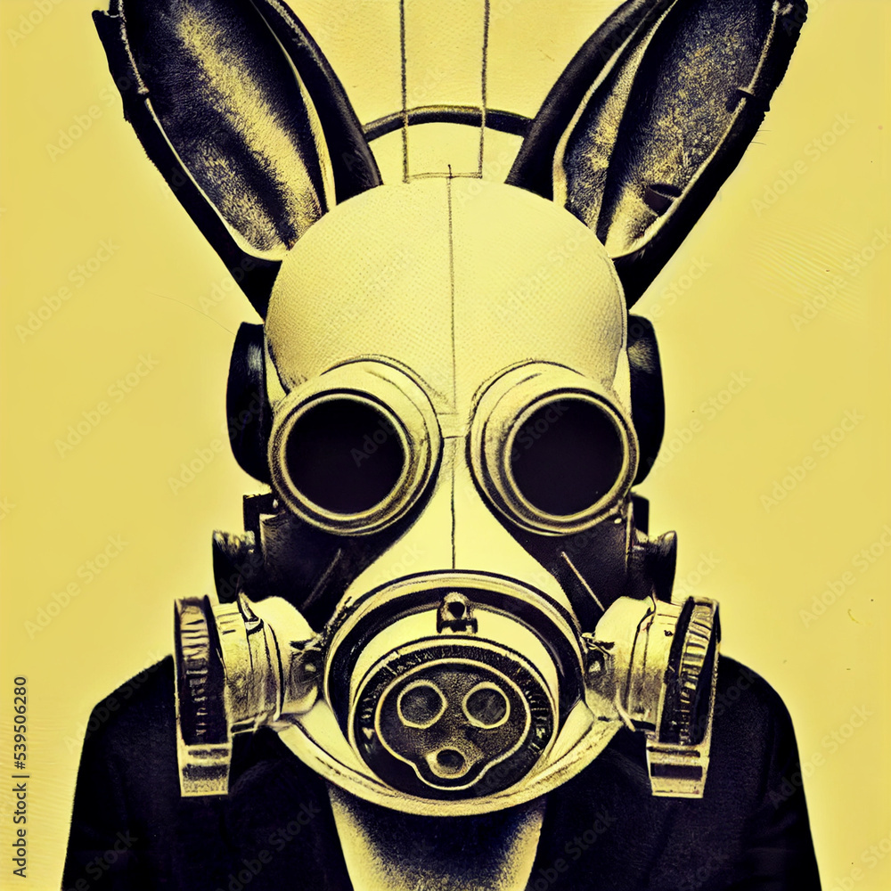 Rabbit in a post-apocalyptic world. A rabbit with human characteristics ...