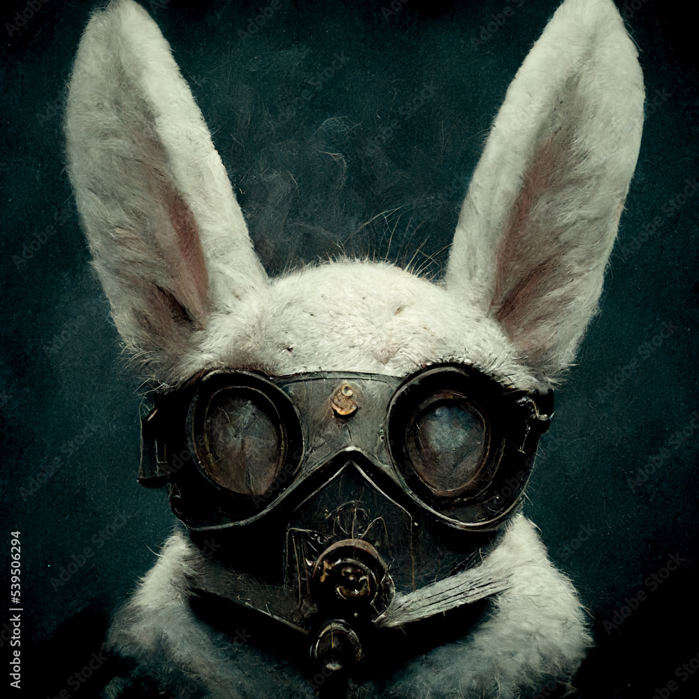 Rabbit in a post-apocalyptic world. A rabbit with human characteristics ...