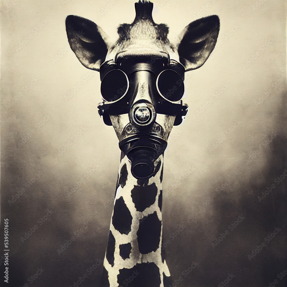 Giraffe wearing a gas mask. The Apocalypse led to the extinction of ...