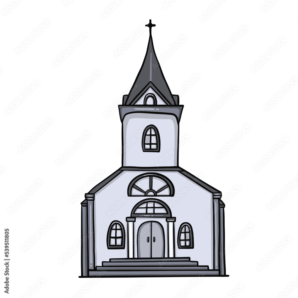 Church vector illustration. Hand drawn doodle of a flat cartoon ...