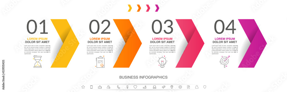 Vector timeline infographics with four steps, icons, flowchart ...