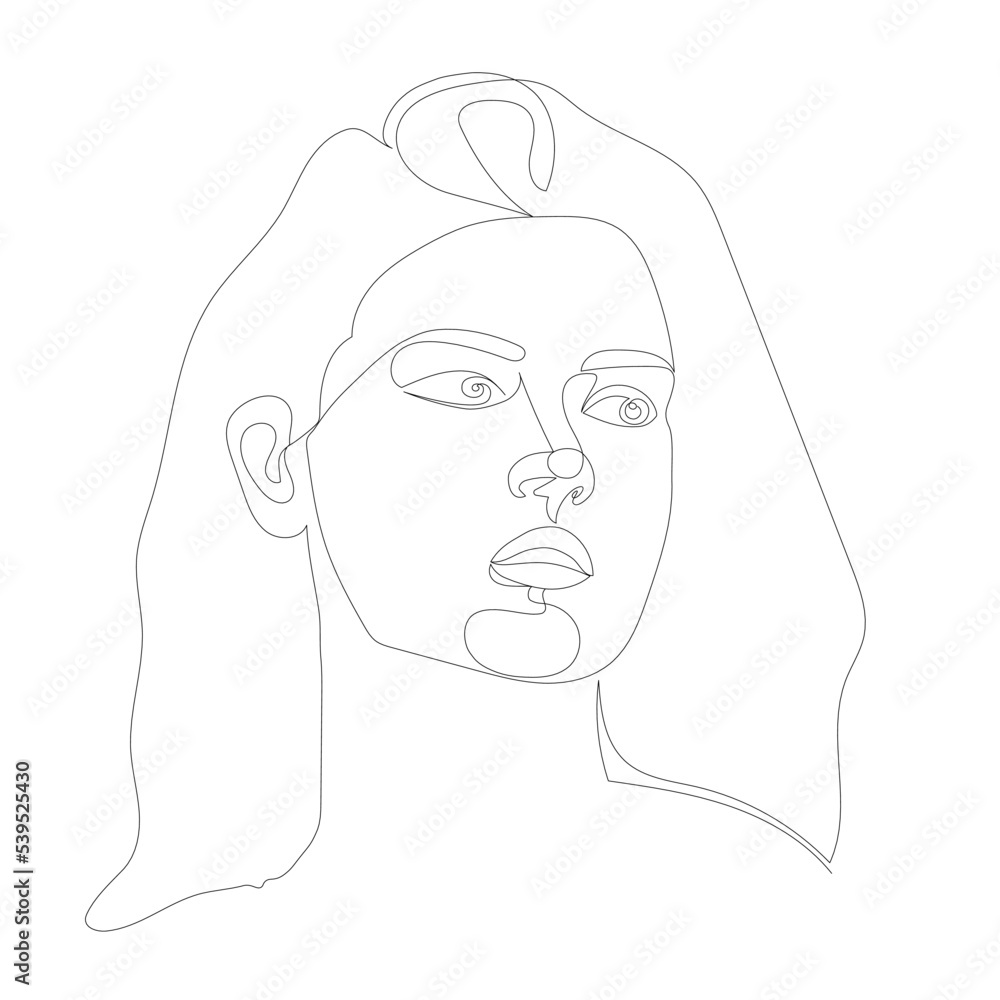 Onelineart. portrait of a girl, woman line art. Vector image. Stock ...