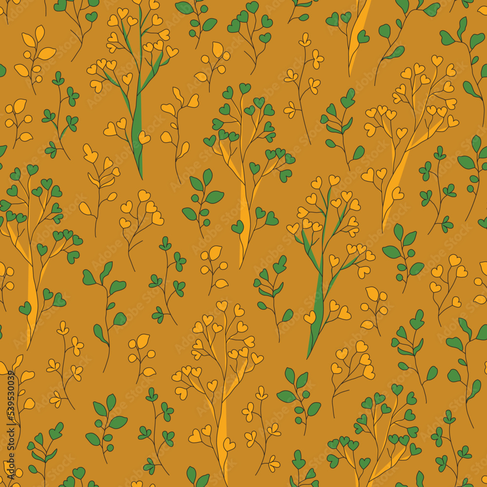 Vector seamless pattern with hand drawn wild flowers. Seamless linear ...