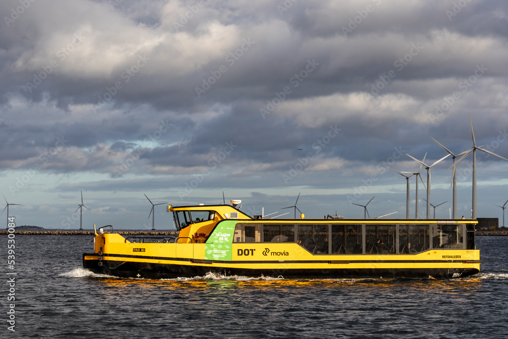 Copenhagen, Denmark, An electric passenger ferry also known as a harbor ...